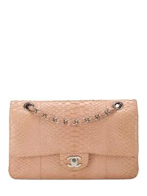 Chanel Python Double Flap Medium Shoulder Bag - Pink