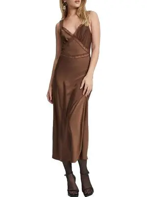 Bardot Emory Lace-trimmed Satin Slipdress - Chocolate