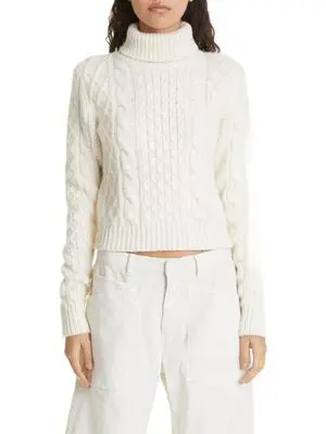NILI LOTAN Andrina Wool & Cashmere Cable Turtleneck Sweater - Ivory