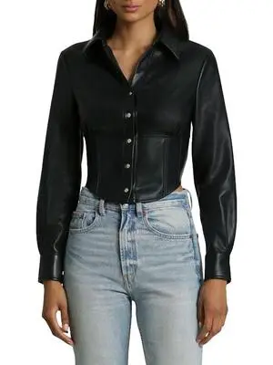 AVEC LES FILLES Faux-ever Leather™ Long Sleeve Cropped Corset Shirt