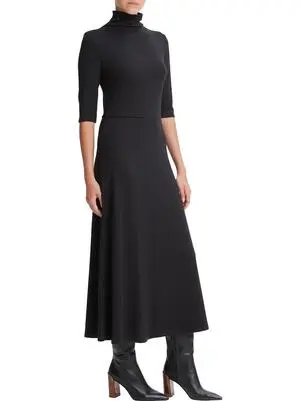 Vince Turtleneck A-line Maxi Dress - Black