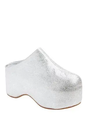 AZALEA WANG Lizzy Metallic Platform Clogs - Silver