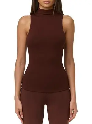 Naked Wardrobe Sleeveless Mock Neck Top - Chocolate