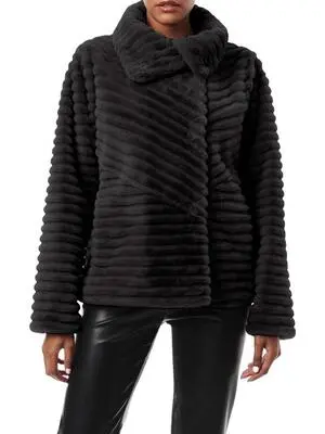Bernardo Grooved Faux Fur Jacket Black