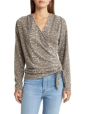 Loveappella Faux Tie Wrap Top - Gray/charcoal