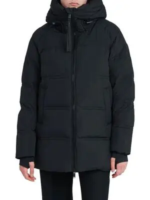THE RECYCLED PLANET COMPANY Orva Water Resistant Hooded Down Puffer Jacket - Black