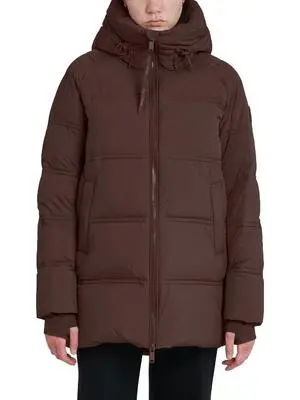 THE RECYCLED PLANET COMPANY Orva Water Resistant Hooded Down Puffer Jacket - Dark Coffee