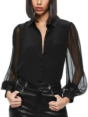 Alice + Olivia Roanne Puff Sleeve Button-down - Black