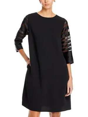 Caroline Rose Sheer Stripe Sleeve Crepe Shift Dress - Multi/black