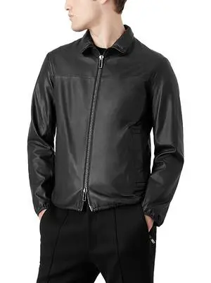 Emporio Armani Essential Leather Jacket - Solid Black