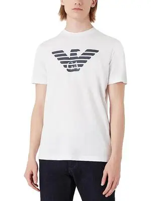 Emporio Armani Essential Pima Cotton Logo Graphic Tee - Solid White