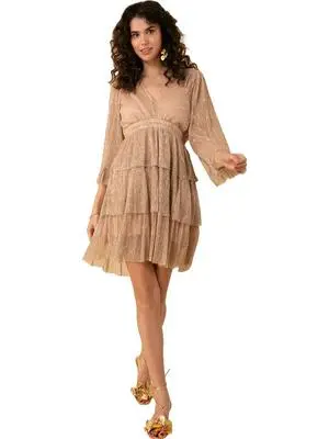 Hale Bob Gabrielle Tiered Lurex Crinkle Mesh Dress - Blue / Multicolor / Neutral