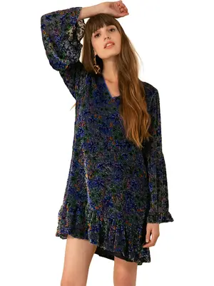 Hale Bob Salome Velvet Burnout Dress - Blue