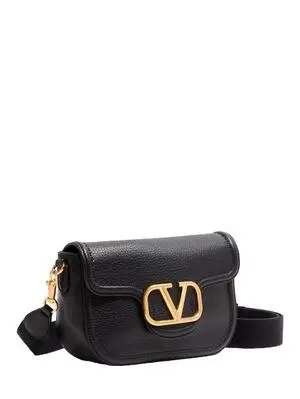 Valentino Garavani Alltime Grainy Calfskin Shoulder Bag - Black