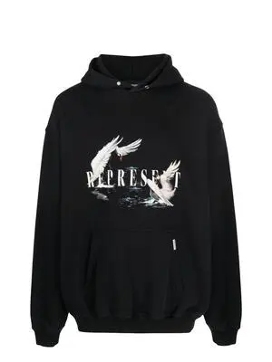 REPRESENT Logo-print Cotton Hoodie - Black