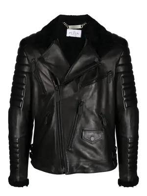 Philipp Plein Logo-debossed Leather Jacket - Black