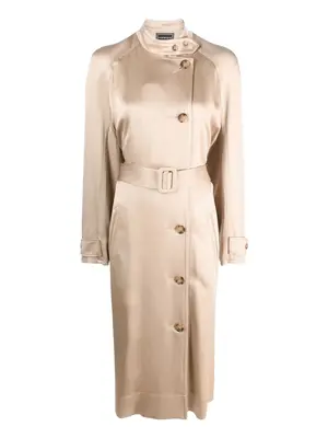 10 CORSO COMO Double-breasted Belted Satin Coat - Neutrals