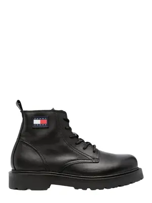 Tommy Hilfiger Logo-patch Leather Boots - Black