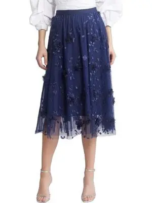 NIKKI LUND Audra Floral Appliqué Maxi Skirt - Navy