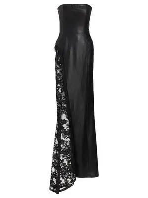 Alice + Olivia Retha Strapless Faux Leather & Sequined Gown - Black