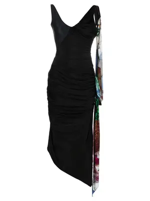 MARINE SERRE Asymmetric Draped Dress - Black