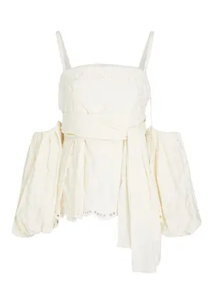 Erdem Maryam Embroidered Peplum Top - Ecru
