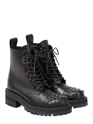 Junya Watanabe Embellished Leather Biker Boots - Black