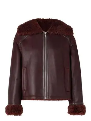 YVES SALOMON Shearling-trimmed Leather Jacket - Burgundy