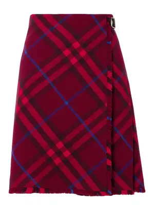 Burberry Burberry Checked Wool Wrap Skirt Red