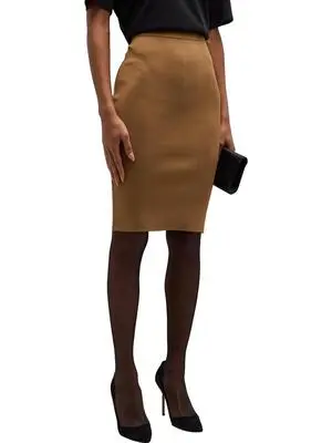 Saint Laurent Pencil Midi Skirt - Dkbeige