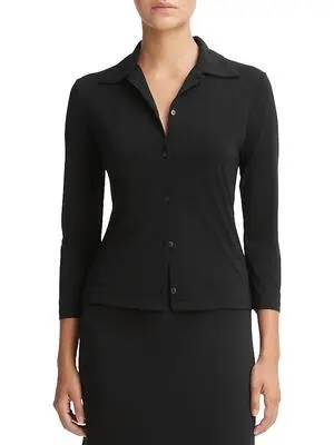 Vince Three-quarter Sleeve Button-up Shirt - Black
