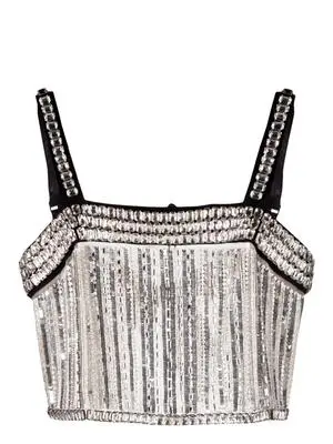 ELISABETTA FRANCHI Crystal-Embellished Cropped Tank Top