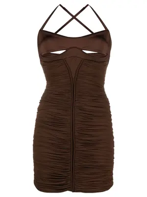 MUGLER Cut-out Ruched Minidress - Brown