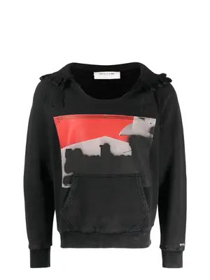 1017 Alyx 9sm Illustration-print Distressed Hoodie - Black