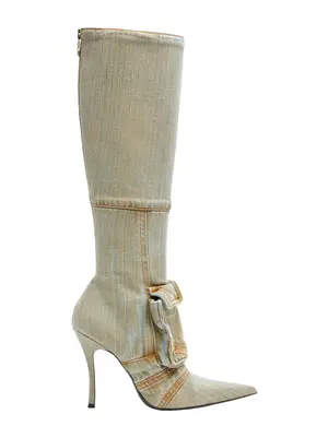 DIESEL D-venus Pocket Denim Knee-high Boots - Neutrals