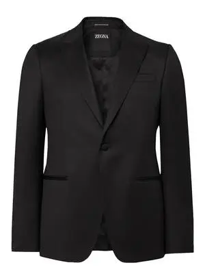 Zegna Slim-fit Satin-trimmed Wool And Mohair-blend Tuxedo Jacket - Black