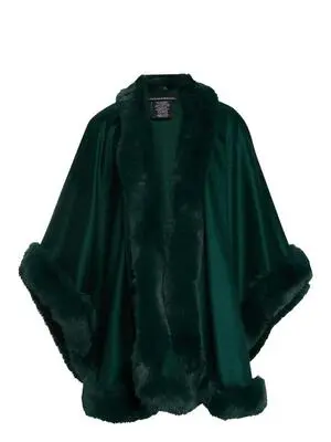 Sofia Cashmere Cape With Faux Fur Trim - Emerald