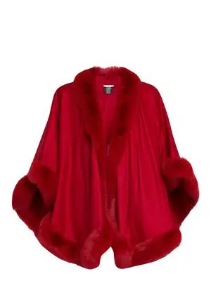 Sofia Cashmere Sofia Cashmere Cape With Faux Fur Trim Red