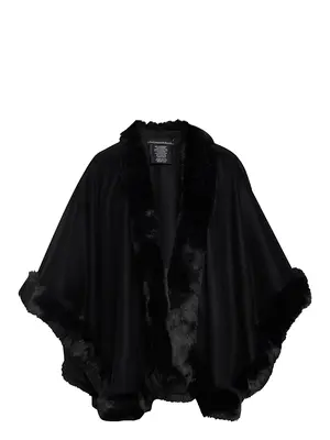 Sofia Cashmere Sofia Cashmere Faux Fur Trim Cape Black