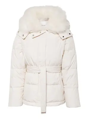 YVES SALOMON Belted Shearling-trimmed Down Jacket - White