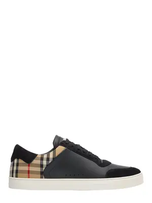 Burberry Stevie Leather And Check Low-top Sneakers - Black-archive Beige