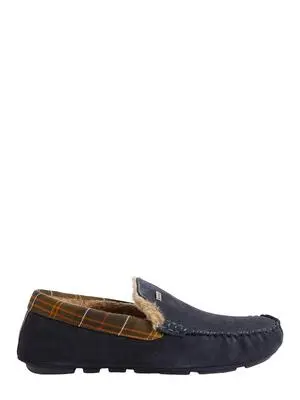Barbour Suede Tartan-trim Monty Slippers - Navy