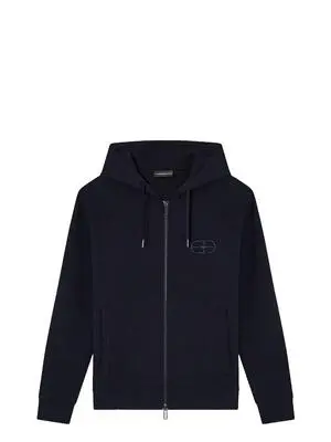 Emporio Armani Embossed Logo Zip-up Hooded Sweatshirt - Navy
