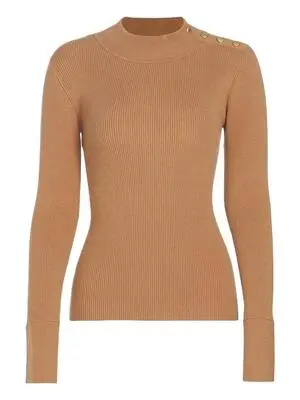 Elie Tahari Naya Button-detailed Rib-knit Sweater - Saddle