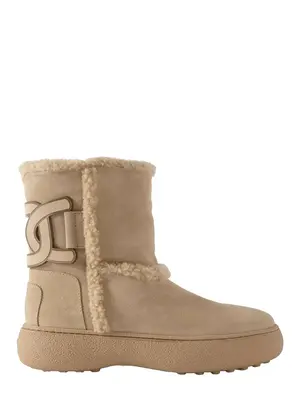 TOD'S Tod's Winter Gommini Shearling Ankle Boots Beige