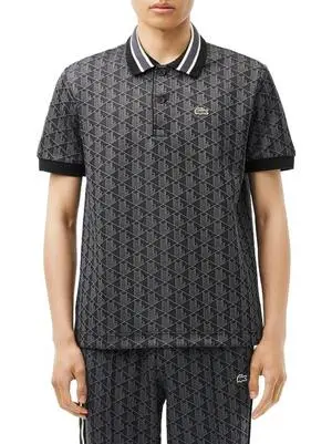 Lacoste Monogram Jacquard Polo Black Graphite