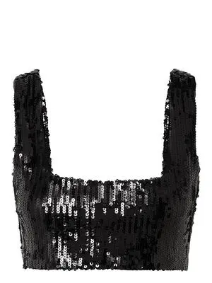 Galvan Cropped Sequined Tulle Top - Black