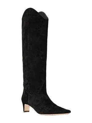 Staud Wally Western Boots - Black Suede