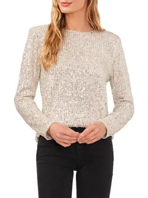 CECE DUPRAZ Sequin Long Sleeve Top - Champagne