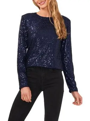 CECE DUPRAZ CeCe Sequin Long Sleeve Top Classic Navy